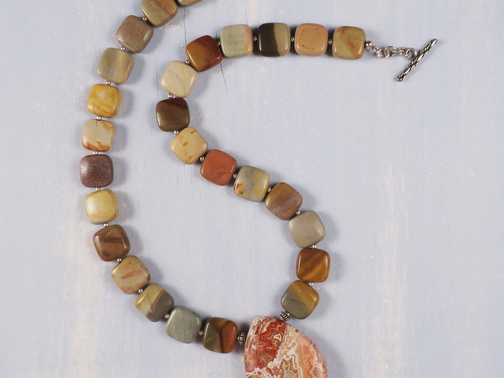 Handmade Mexican Lace Agate Necklace with Earrings | Handmade Jewelry